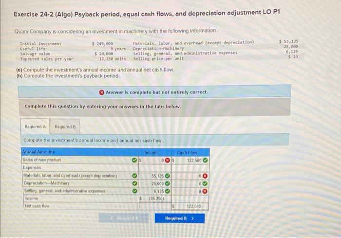 [Solved]: Exercise 24-2 (Algo) Payback period, equal cash f