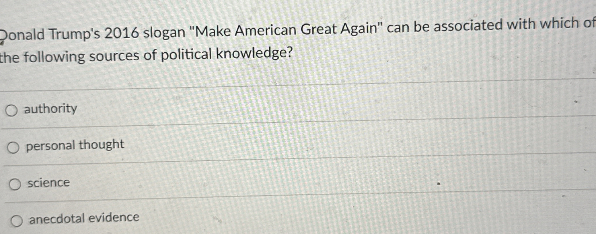 Solved Ponald Trump's 2016 ﻿slogan "Make American Great | Chegg.com