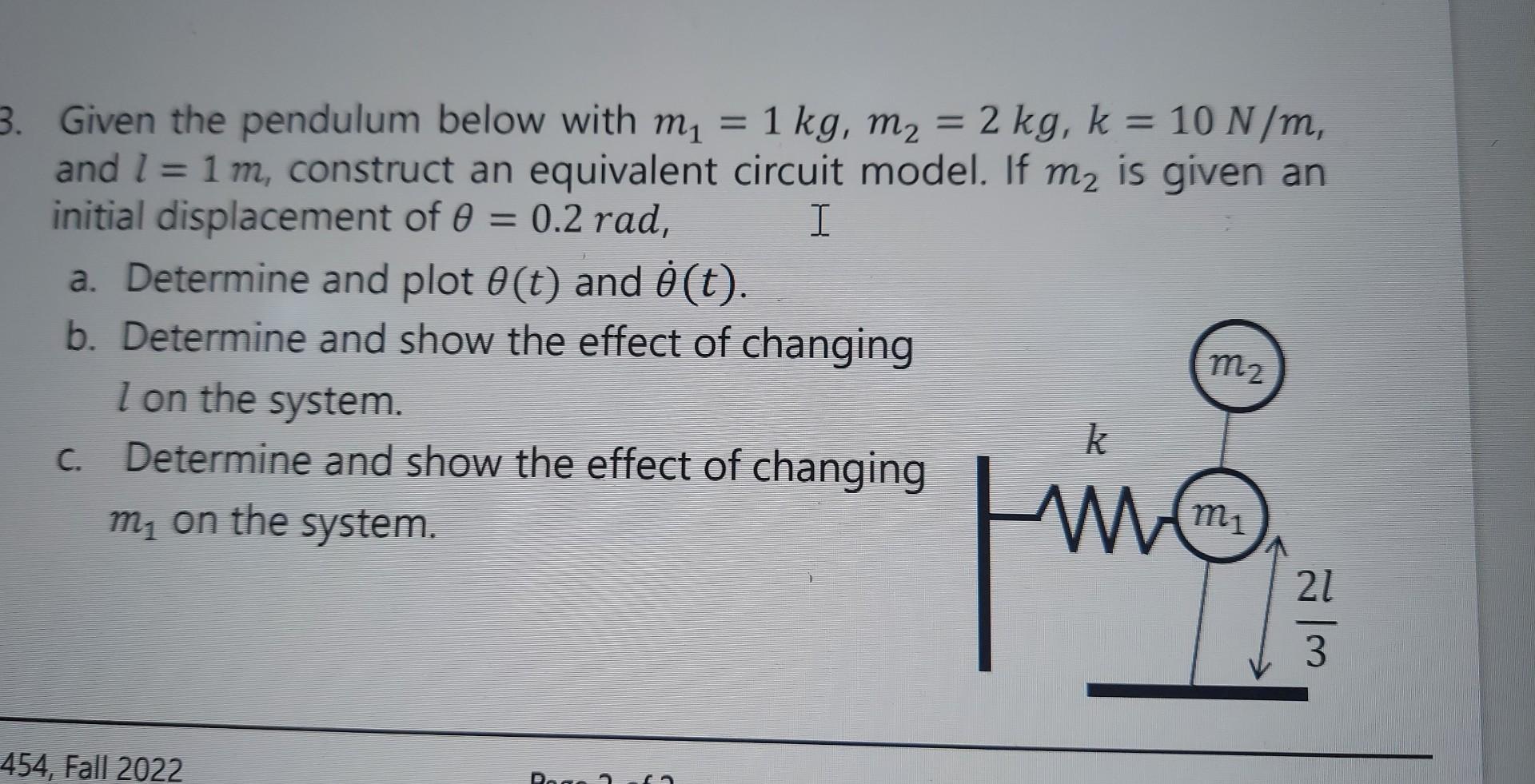 Solved Given the pendulum below with m1=1 kg,m2=2 kg,k=10 | Chegg.com