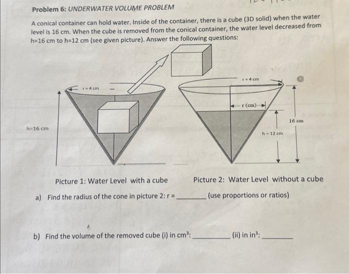 Solved A conical container can hold water. Inside of the | Chegg.com