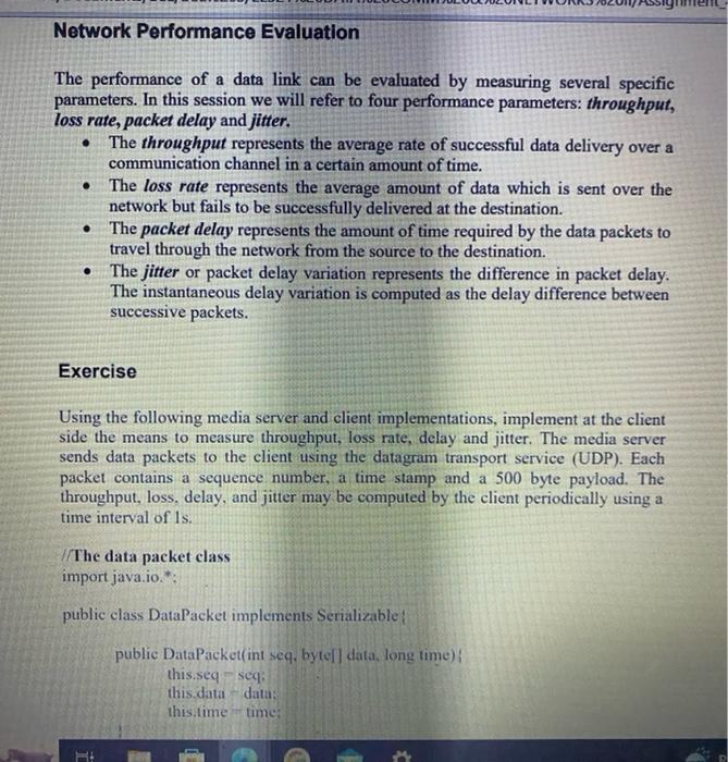 Solved Network Performance Evaluation The performance of a | Chegg.com