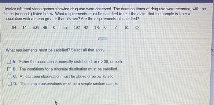 Solved Twelve different video games showing drug use were | Chegg.com