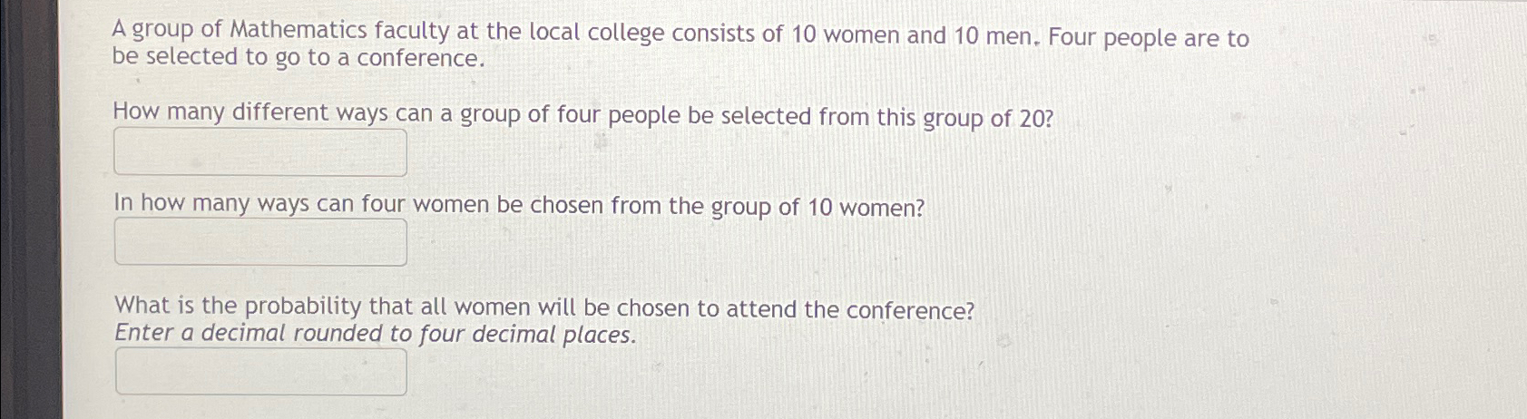 Solved A group of Mathematics faculty at the local college | Chegg.com