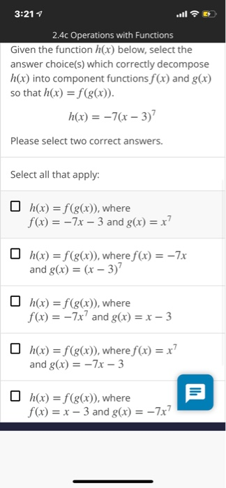 Solved Given the function h(x) below, select the answer | Chegg.com