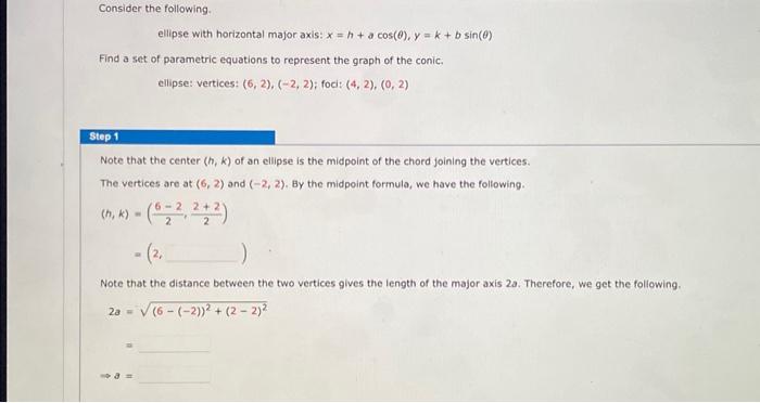 Solved Consider the following. ellipse with horizontal major | Chegg.com