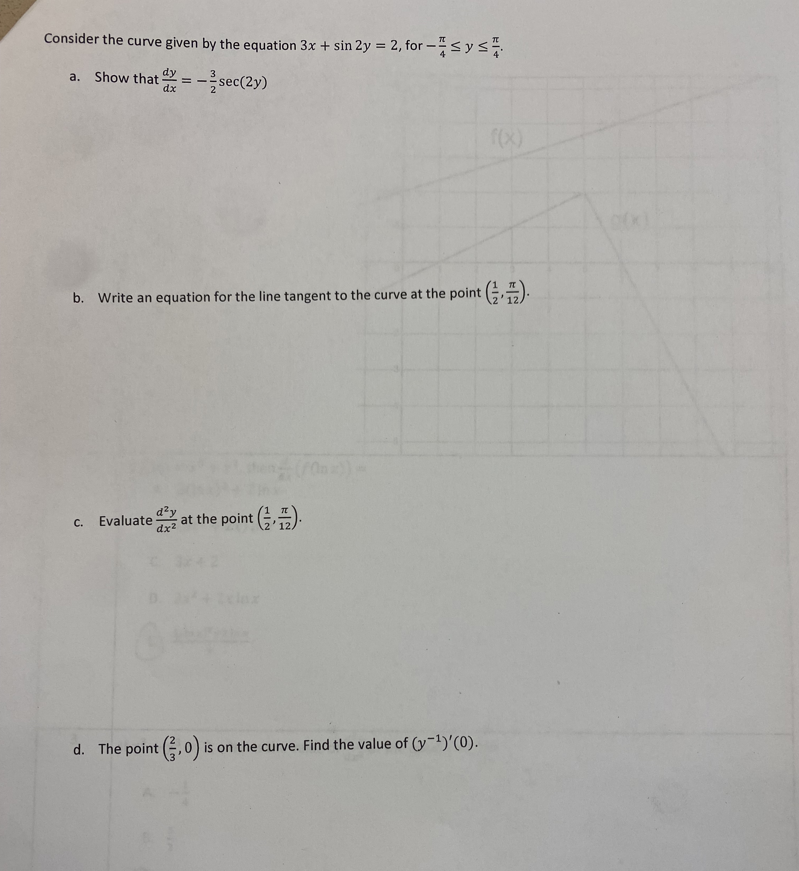 Solved Consider the curve given by the equation 3x+sin2y=2, | Chegg.com