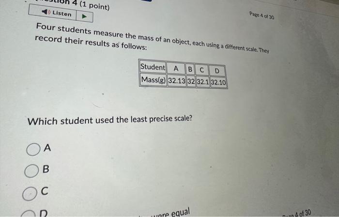 Solved Four students measure the mass of an object, each | Chegg.com