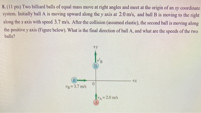 Solved 8. (11 pts) Two billiard balls of equal mass move at | Chegg.com