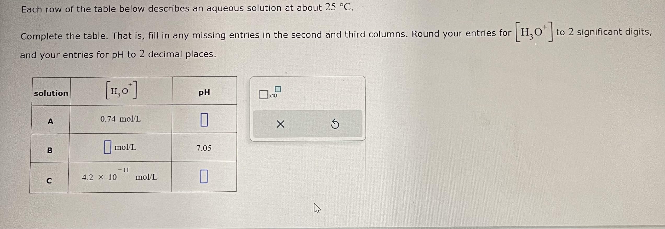 Solved Each row of the table below describes an aqueous | Chegg.com