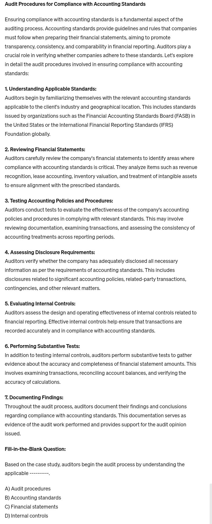Solved Audit Procedures for Compliance with Accounting | Chegg.com