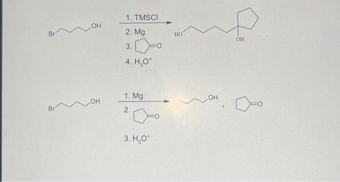 Solved 1. TMSCl→ 2. Mg 3. 4. H3O+ 1. Mg 2. 3. H3O+ | Chegg.com