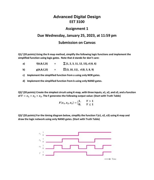Solved Advanced Digital Design EET 3100 Assignment 1 Due | Chegg.com