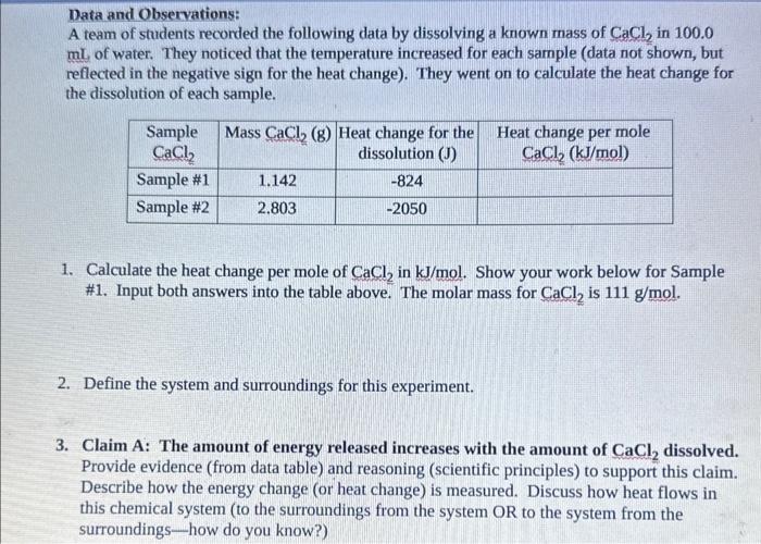 Solved Data and Observations: A team of students recorded | Chegg.com