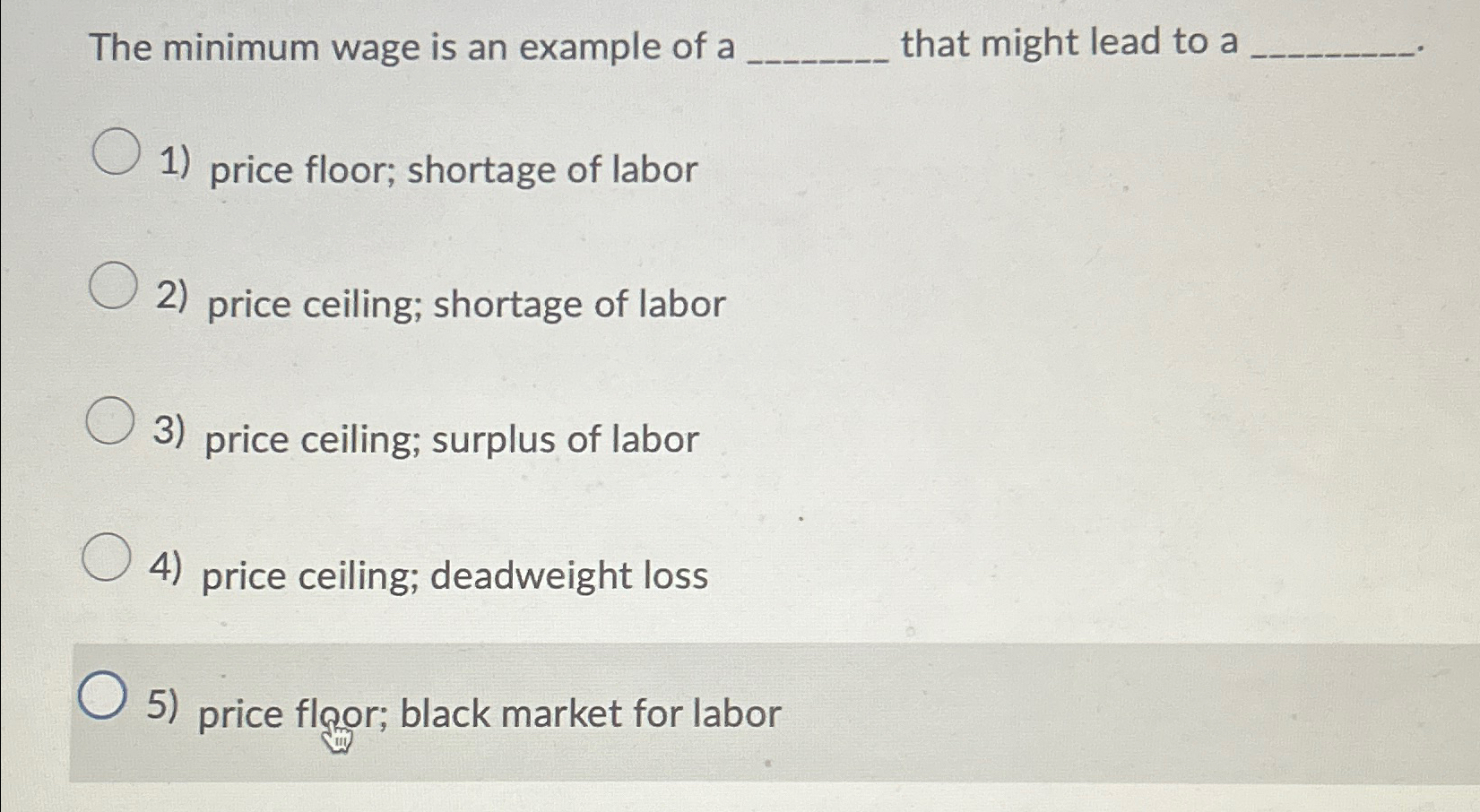 Solved The minimum wage is an example of a that might lead | Chegg.com