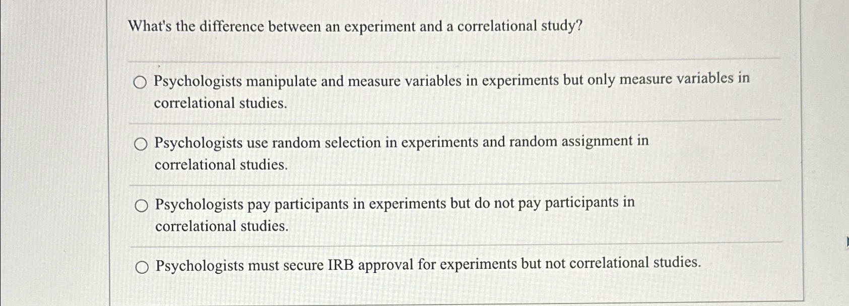 Solved What's the difference between an experiment and a | Chegg.com