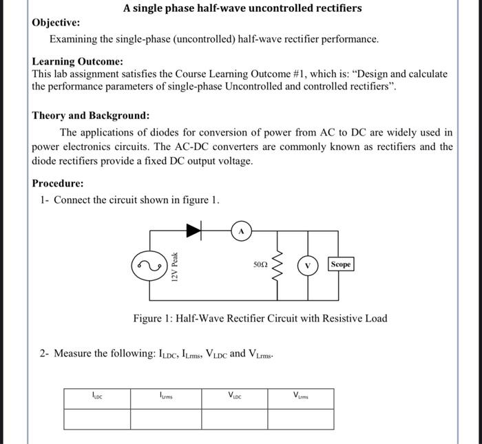 A single phase half-wave uncontrolled rectifiers | Chegg.com