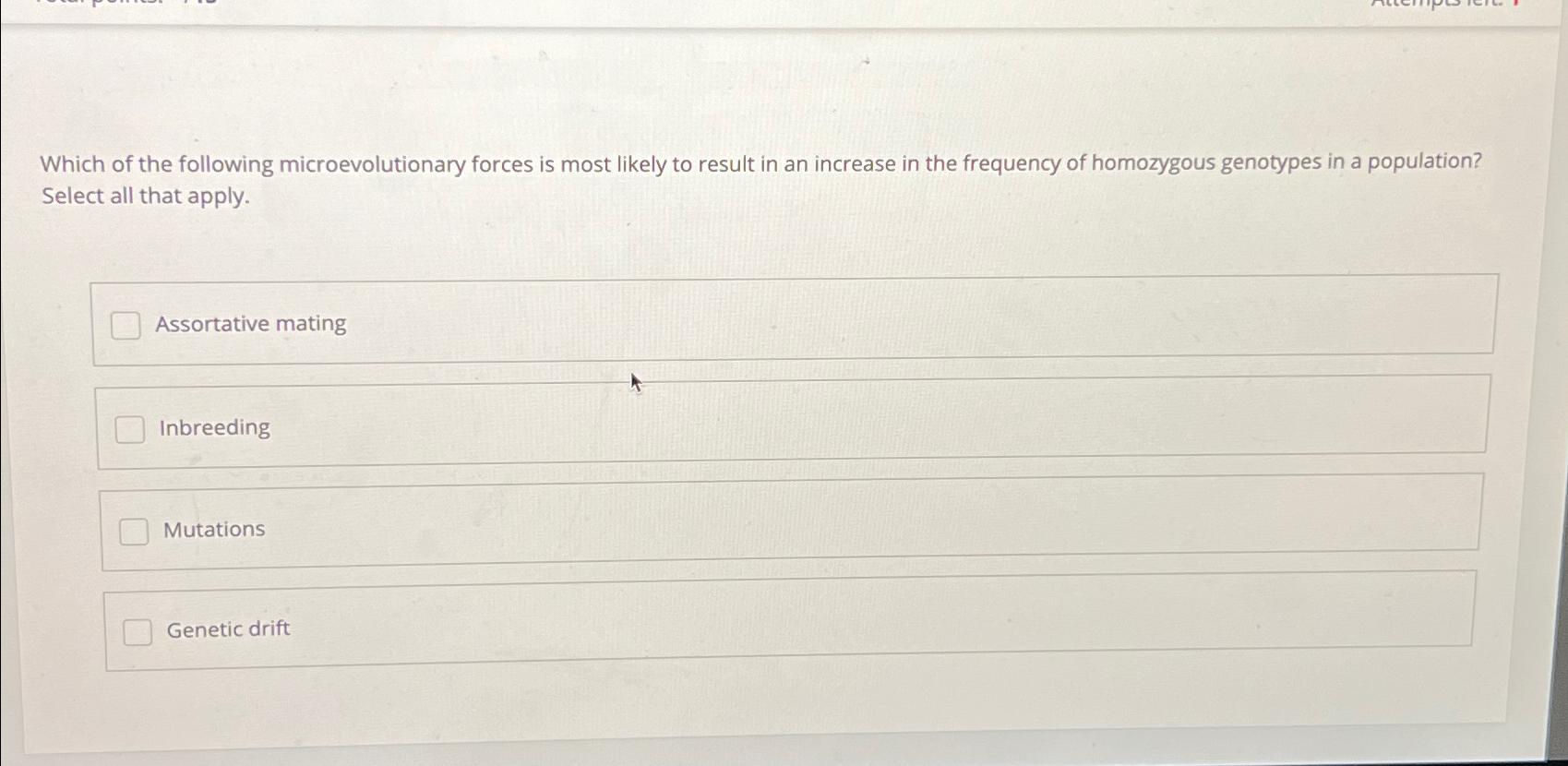 Solved Which of the following microevolutionary forces is | Chegg.com