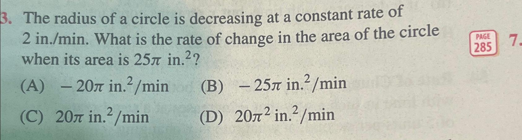 Solved The radius of a circle is decreasing at a constant | Chegg.com