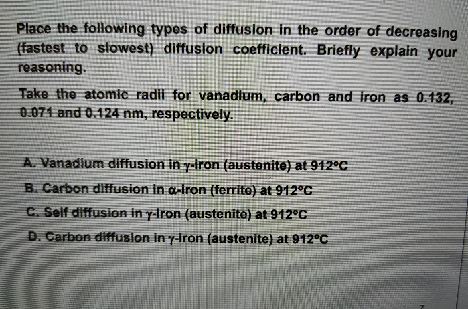 Solved Place the following types of diffusion in the order | Chegg.com
