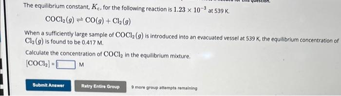 Solved The equilibrium constant, Kc, for the following | Chegg.com
