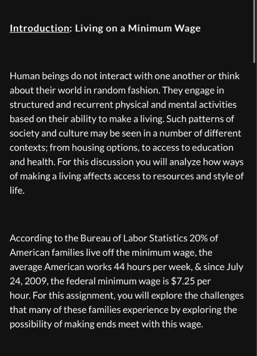 Solved Introduction: Living on a Minimum Wage Human beings | Chegg.com