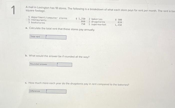 Solved 1 A mall in Lexington has 18 stores. The following is | Chegg.com