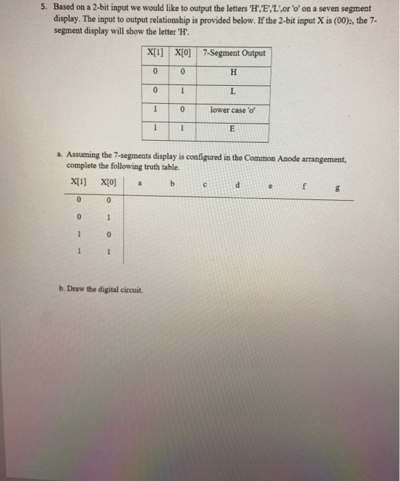 Solved 5. Based on a 2-bit input we would like to output the | Chegg.com