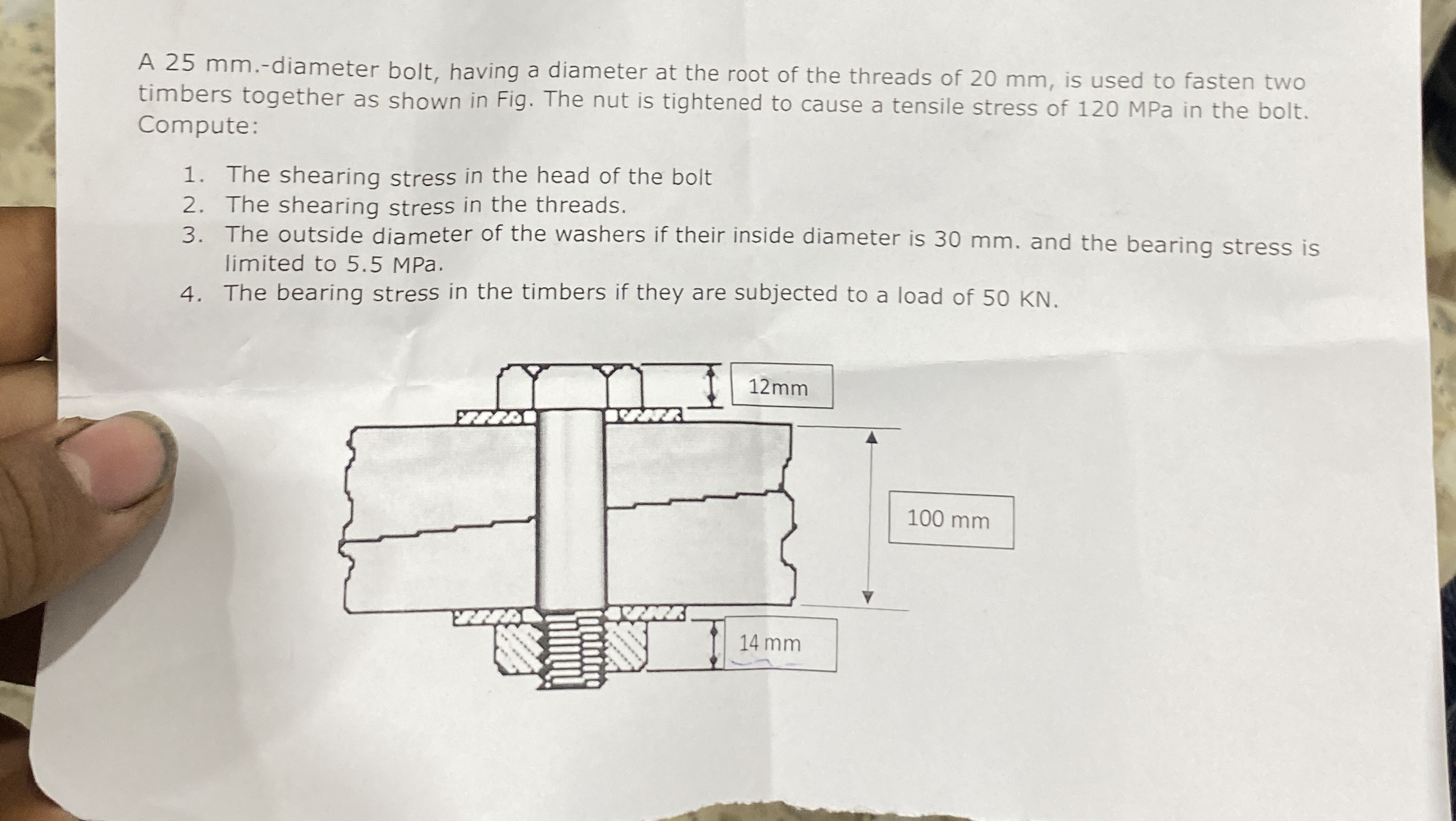 Solved A 25 ﻿mm .-diameter bolt, having a diameter at the | Chegg.com