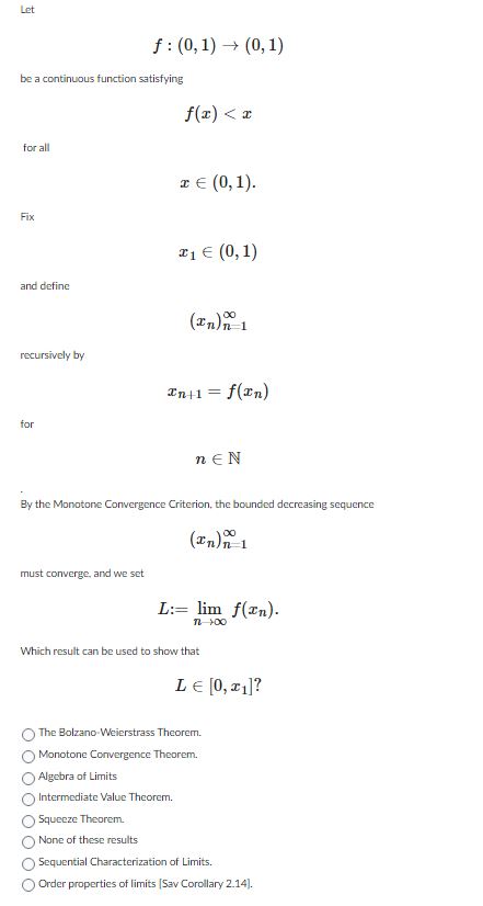Solved Letf 0 1 → 0 1 Be A Continuous Function