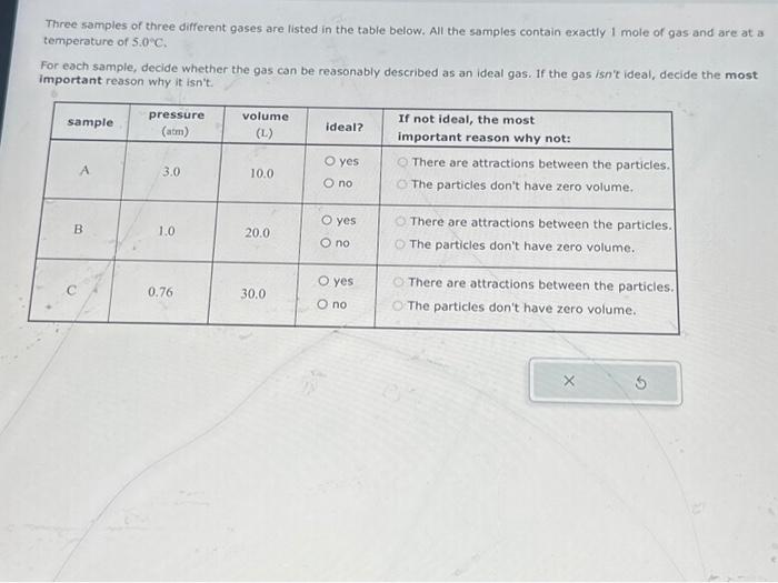 Solved Three samples of three different gases are listed in | Chegg.com