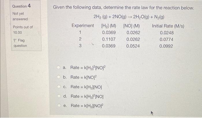 Solved Given the following data, determine the rate law for | Chegg.com