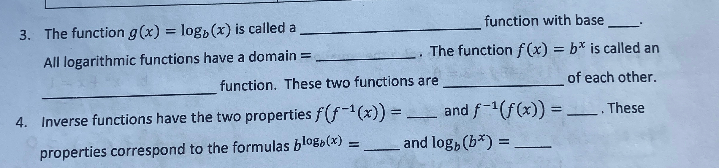 Solved The function g(x)=logb(x) ﻿is called a q, ﻿function | Chegg.com