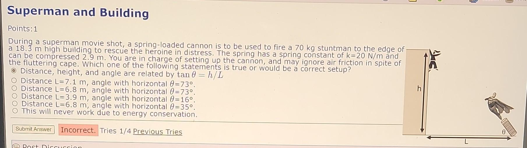 Solved During a superman movie shot, a spring-loaded cannon | Chegg.com