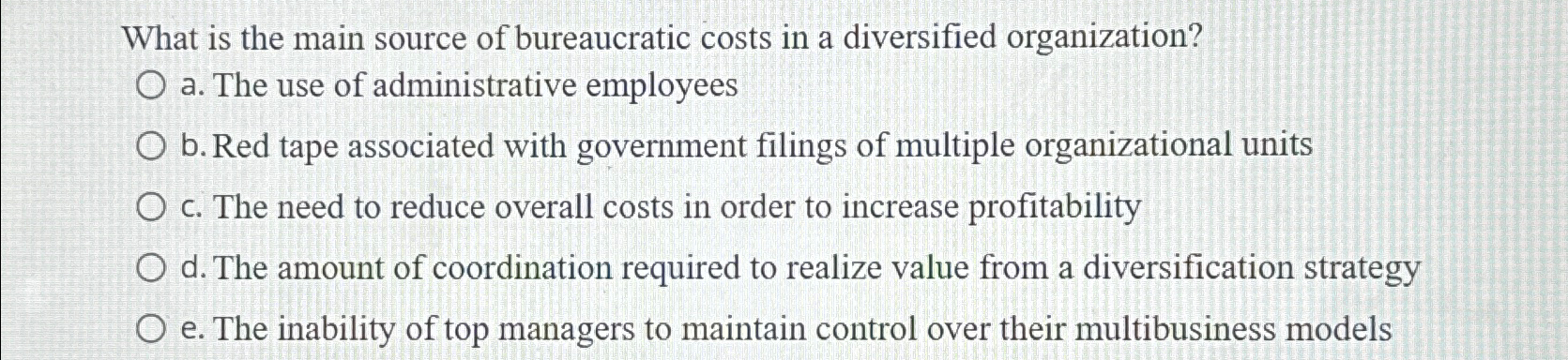 Solved What is the main source of bureaucratic costs in a | Chegg.com