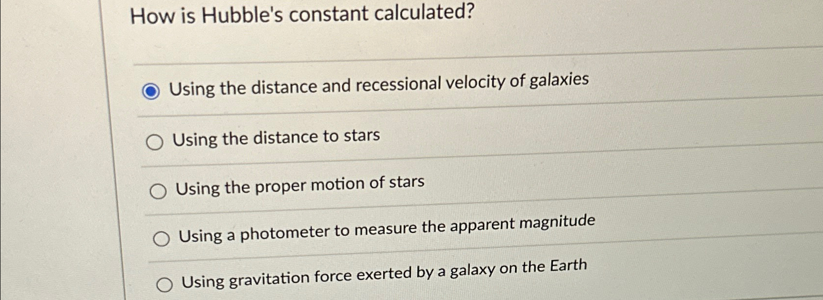 Solved How is Hubble's constant calculated?q,Using the | Chegg.com