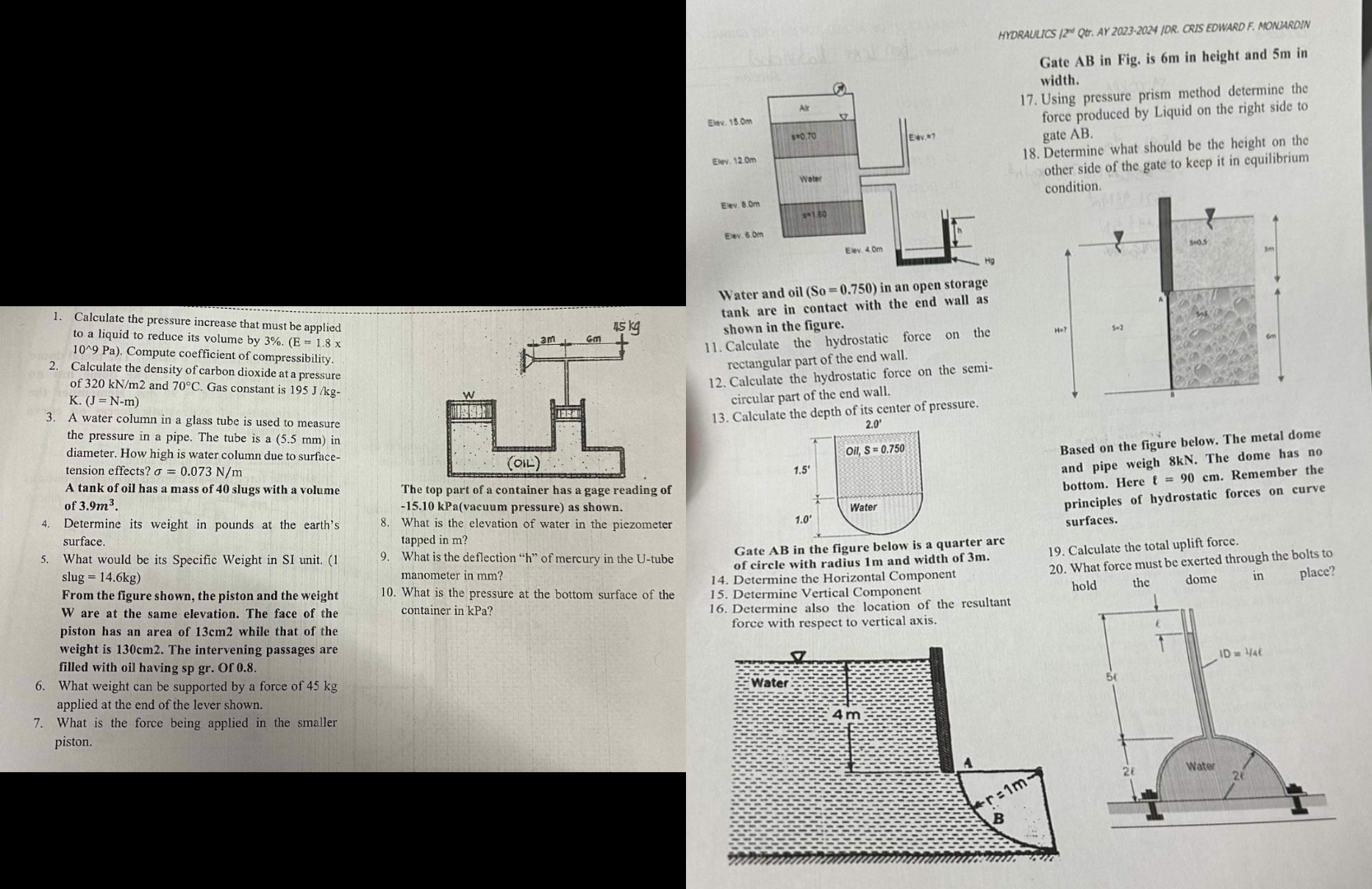 Solved Gate AB ﻿in Fig. is 6m ﻿in height and 5m ﻿in | Chegg.com
