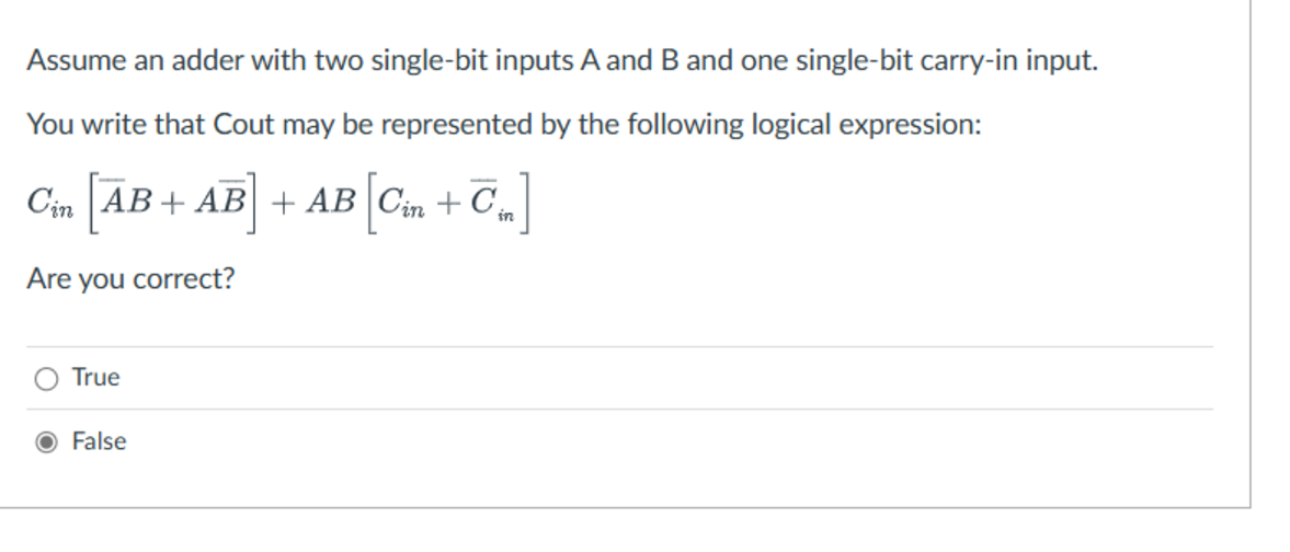Solved Assume an ﻿adder with two single-bit inputs A and B | Chegg.com
