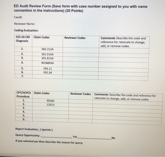 ED Audit Review Form (Save form with case number | Chegg.com