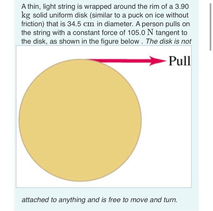 Solved A thin, light string is wrapped around the rim of a | Chegg.com