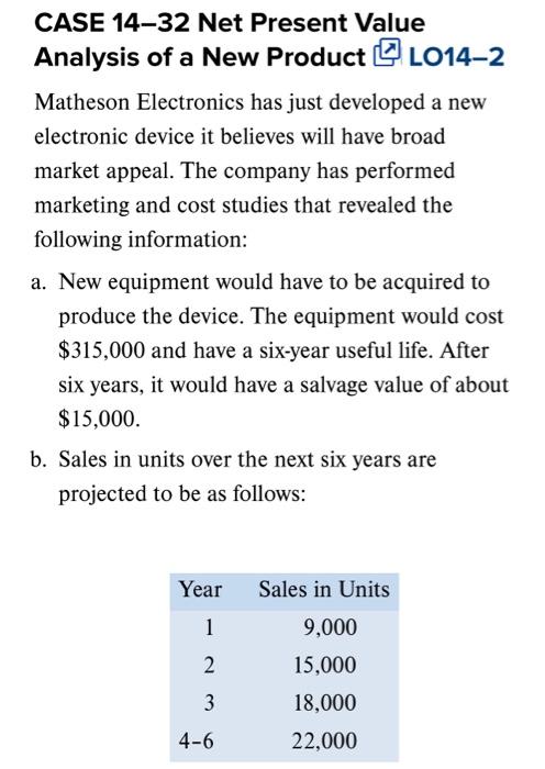 Solved CASE 14-32 Net Present Value Analysis of a New | Chegg.com
