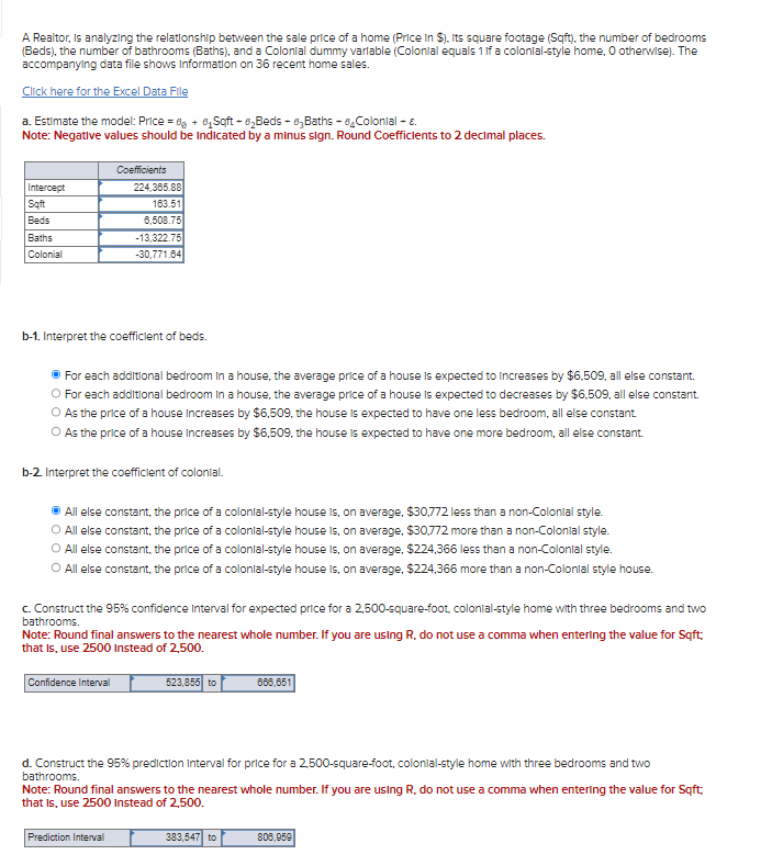 Solved A Realtor, is analyzing the relationship between the | Chegg.com