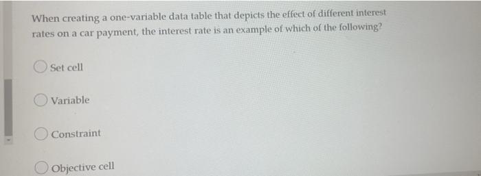 When creating a one-variable data table that depicts | Chegg.com