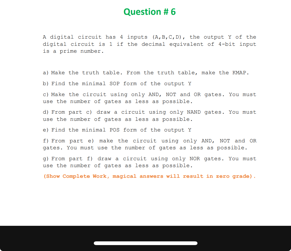 Solved Question # 6A digital circuit has 4 ﻿inputs (A, ﻿B, | Chegg.com