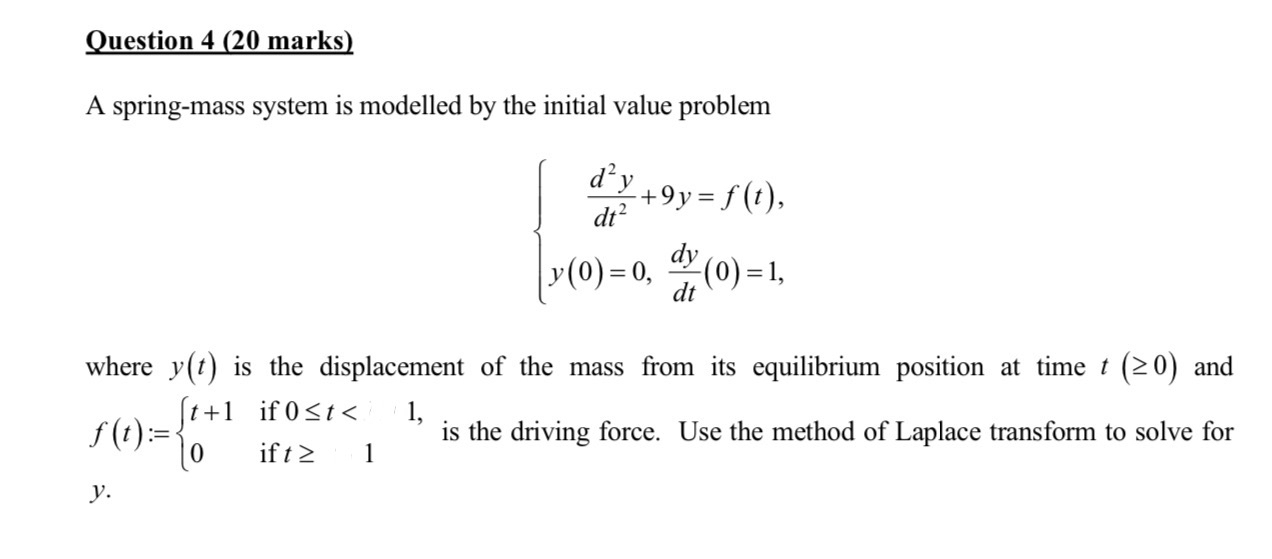 Solved Question 4 (20 ﻿marks)A spring-mass system is | Chegg.com