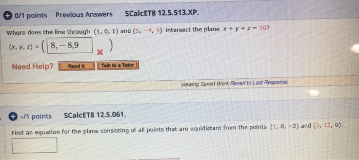 Solved + 0/1 points Previous Answers CalcETS 12.5.513.XP. | Chegg.com Solved + 0/1 points Previous Answers CalcETS 12.5.513.XP. | Chegg.com