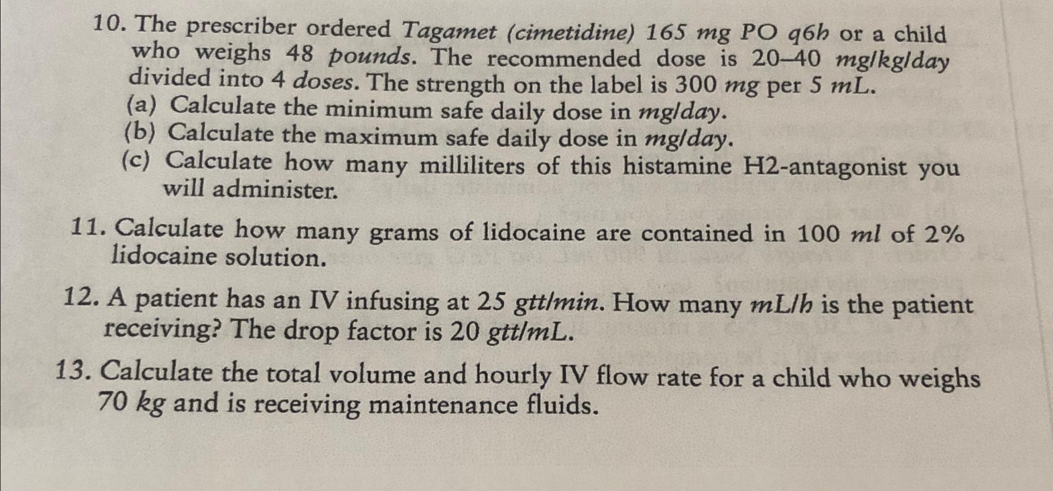 Solved The prescriber ordered Tagamet | Chegg.com