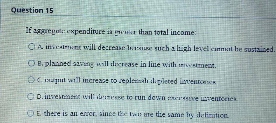 Solved Question 15 If aggregate expenditure is greater than | Chegg.com