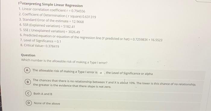 Solved Interpreting Simple Linear Regression 1. Linear | Chegg.com