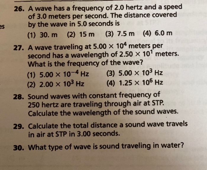 Solved es 26. A wave has a frequency of 2.0 hertz and a | Chegg.com