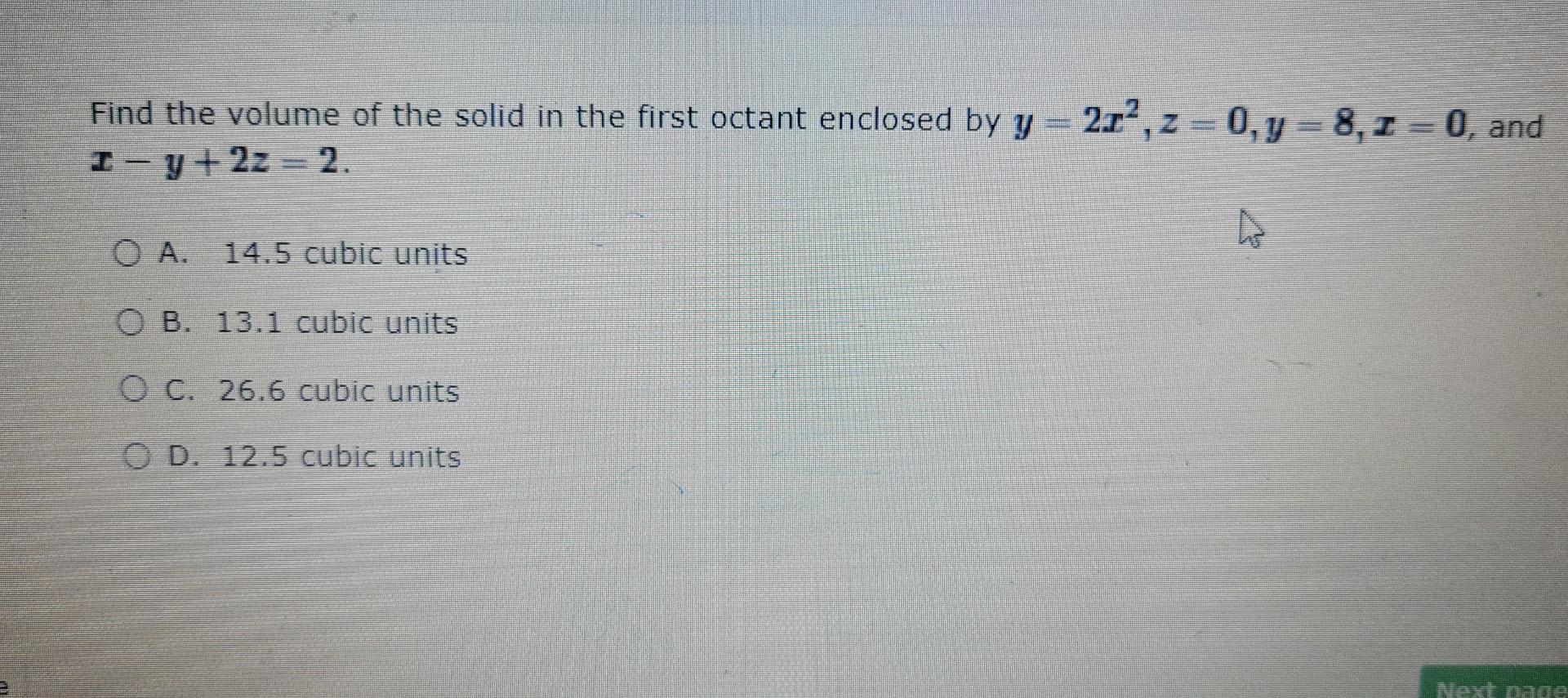 Solved Find the volume of the solid in the first octant | Chegg.com